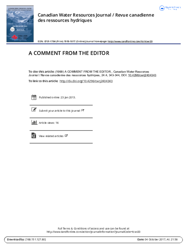 (PDF) Comment from the editor