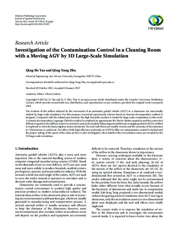 (PDF) Investigation of the Contamination Control in a Cleaning Room ...