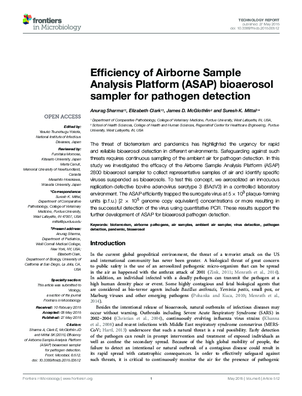 Efficiency of Airborne Sample Analysis Platform (ASAP) bioaerosol ...