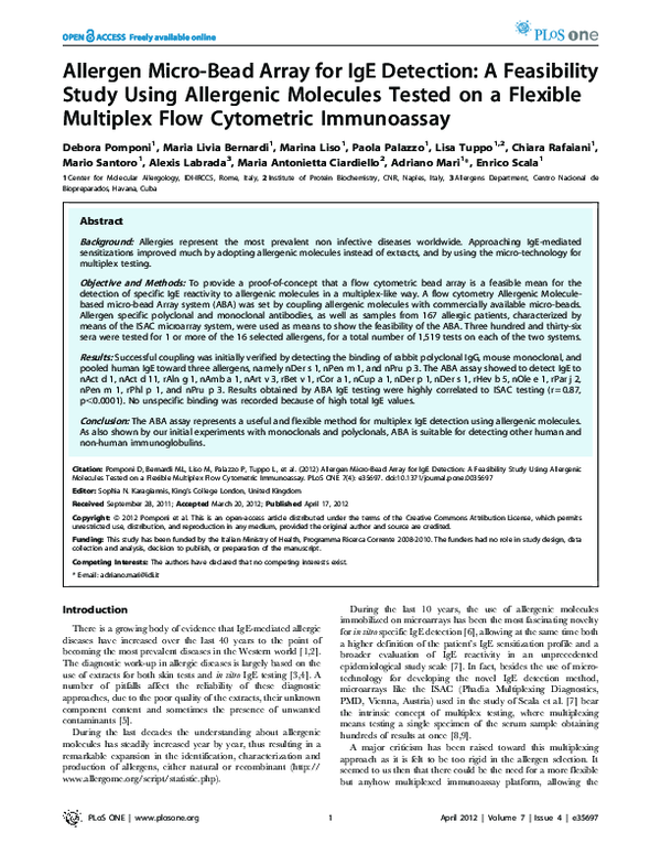 (PDF) Allergen Micro-Bead Array for IgE Detection: A Feasibility Study ...