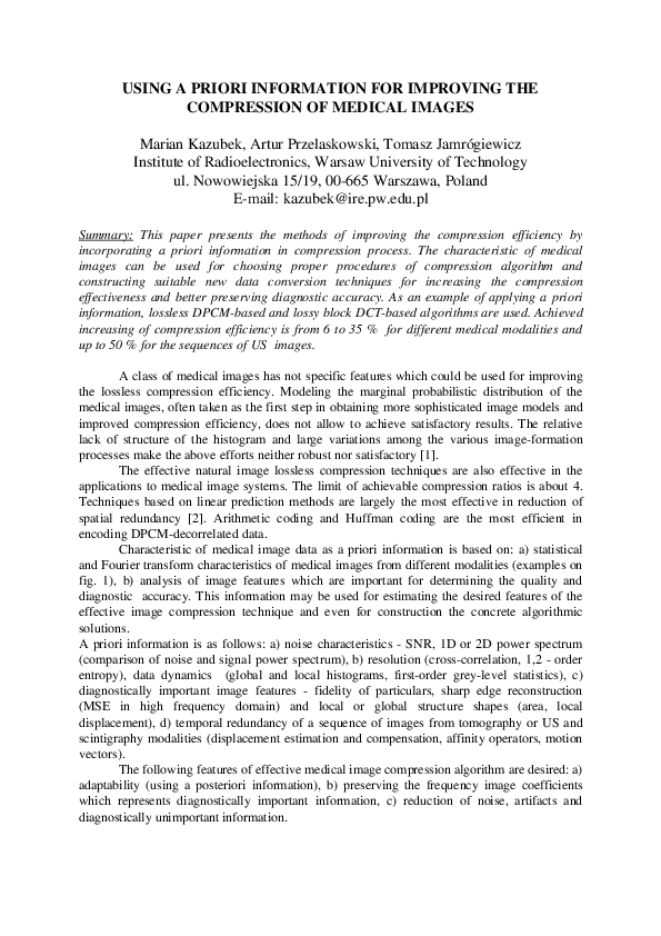 (PDF) „Using A Priori Information for Improving the Compression of ...
