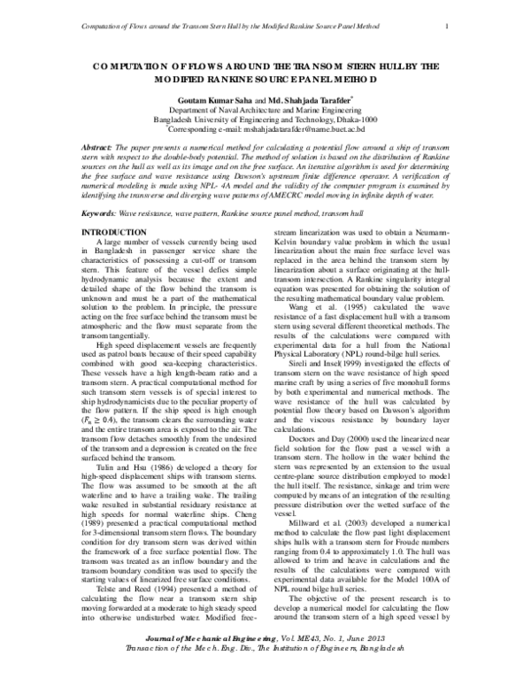 Pdf Computation Of Flows Around The Transom Stern Hull By The