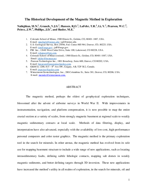 (PDF) The historical development of the magnetic method in exploration