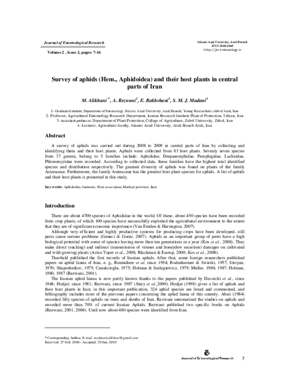 (PDF) Survey of aphids (Hem., Aphidoidea) and their host plants in ...