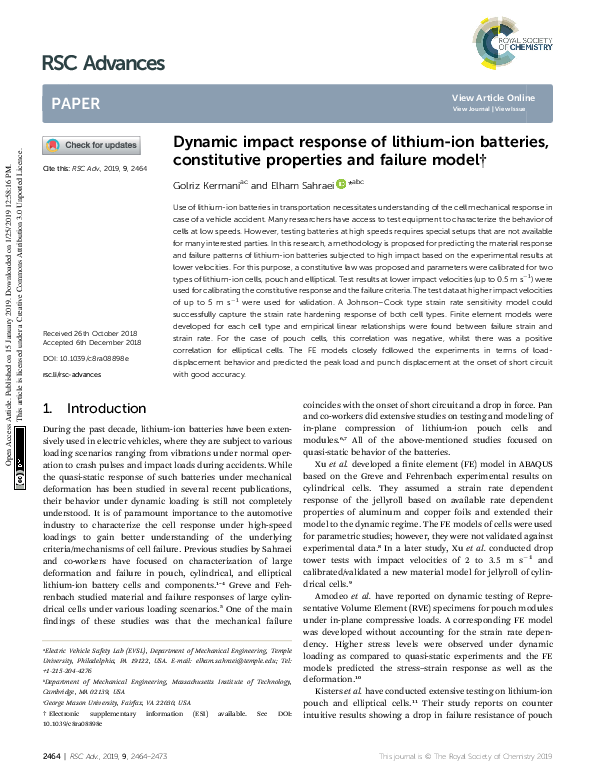 (PDF) Dynamic impact response of lithium-ion batteries, constitutive ...