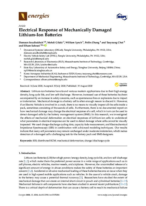 (PDF) Electrical Response of Mechanically Damaged Lithium-Ion Batteries ...