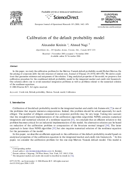 (PDF) Calibration of the default probability model