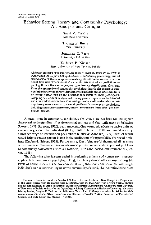 (PDF) Behavior setting theory and community psychology: An analysis and ...