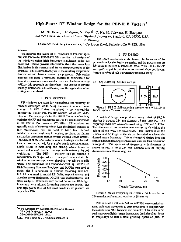 (PDF) High-power rf window design for the PEP-II B factory