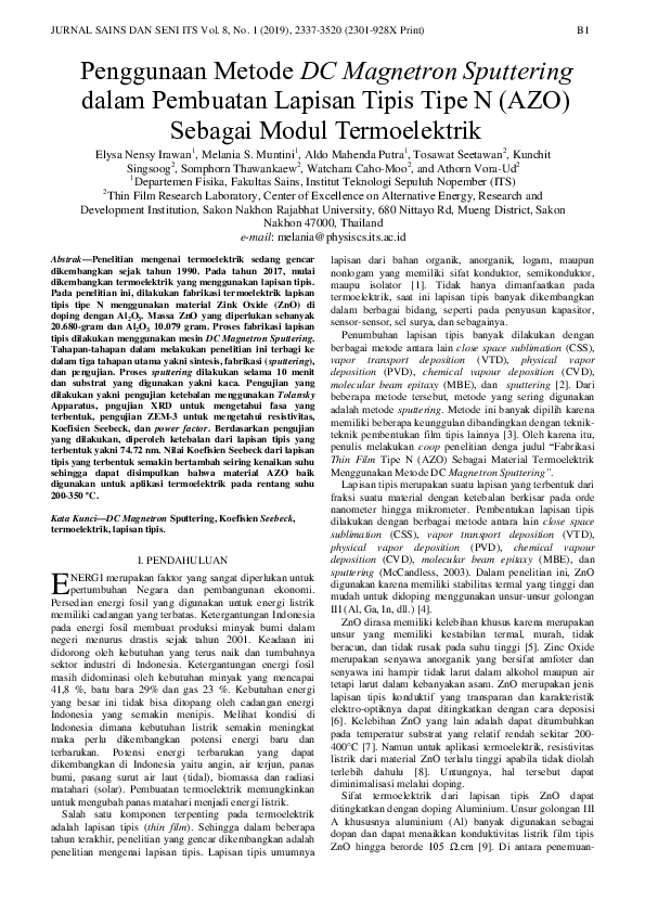 (PDF) Penggunaan Metode DC Magnetron Sputtering dalam Pembuatan Lapisan ...