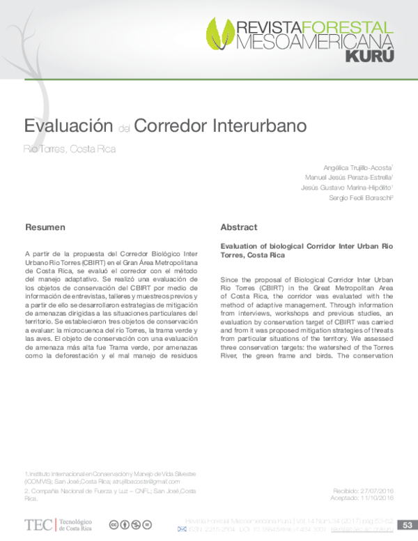(PDF) Evaluación del Corredor Interurbano Río Torres, Costa Rica