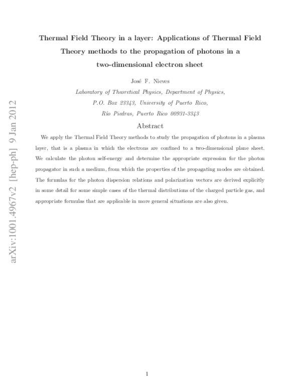 (PDF) Thermal field theory in a layer: Applications of thermal field ...