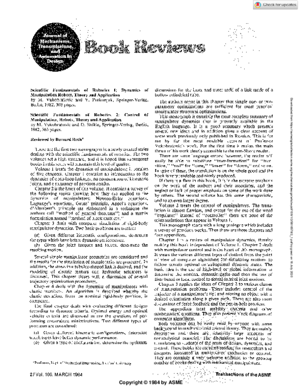 (PDF) Scientific Fundamentals of Robotics 1: Dynamics of Manipulation Robots, Theory and ...