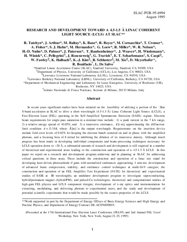 (PDF) Research and development toward a 4.5−1.5 Å linac coherent light ...