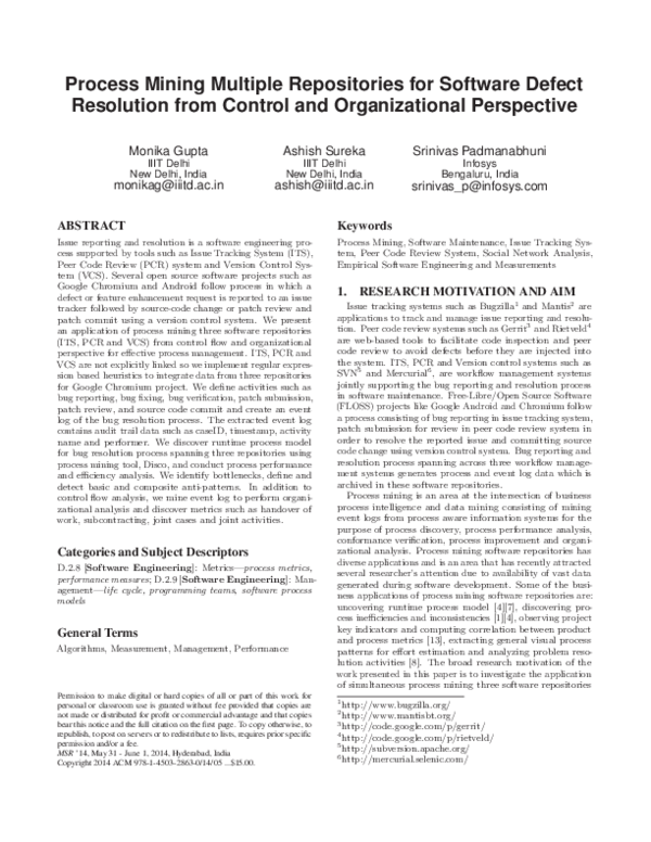 (PDF) Process mining multiple repositories for software defect resolution from control and ...