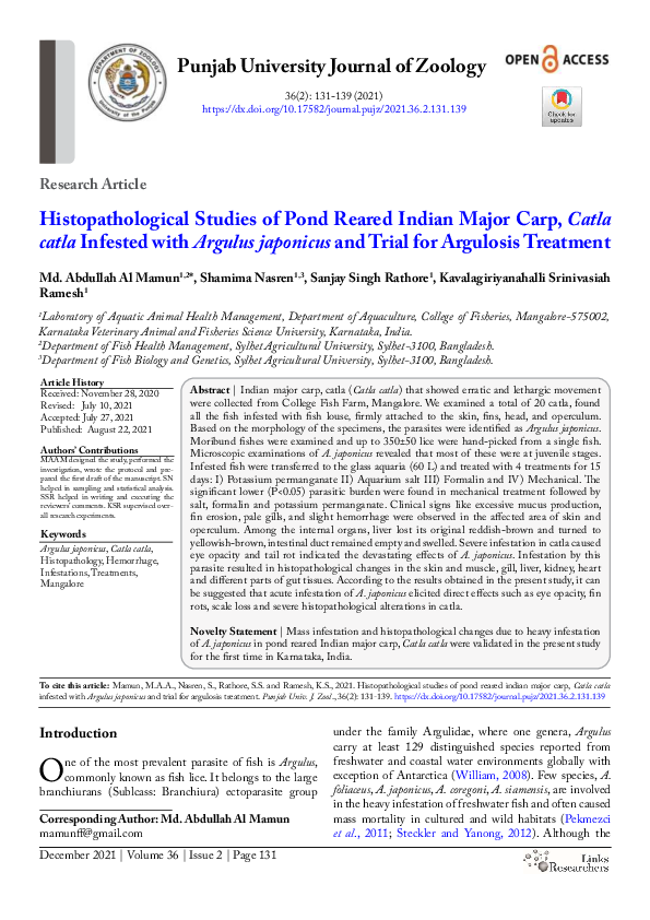 (PDF) Histopathological Studies of Pond Reared Indian Major Carp, Catla ...