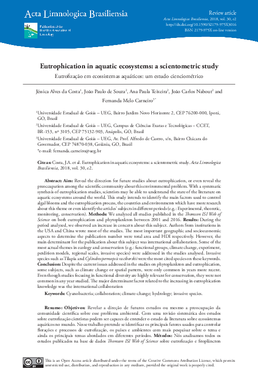 (PDF) Eutrophication in aquatic ecosystems: a scientometric study