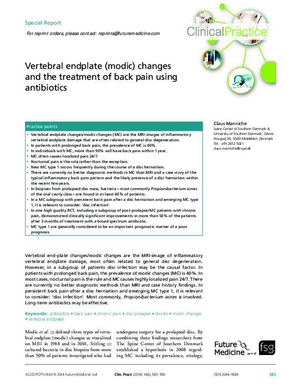 (PDF) Vertebral endplate (modic) changes and the treatment of back pain ...