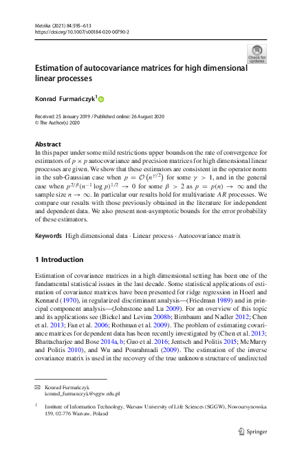 (PDF) Estimation of autocovariance matrices for high dimensional linear processes