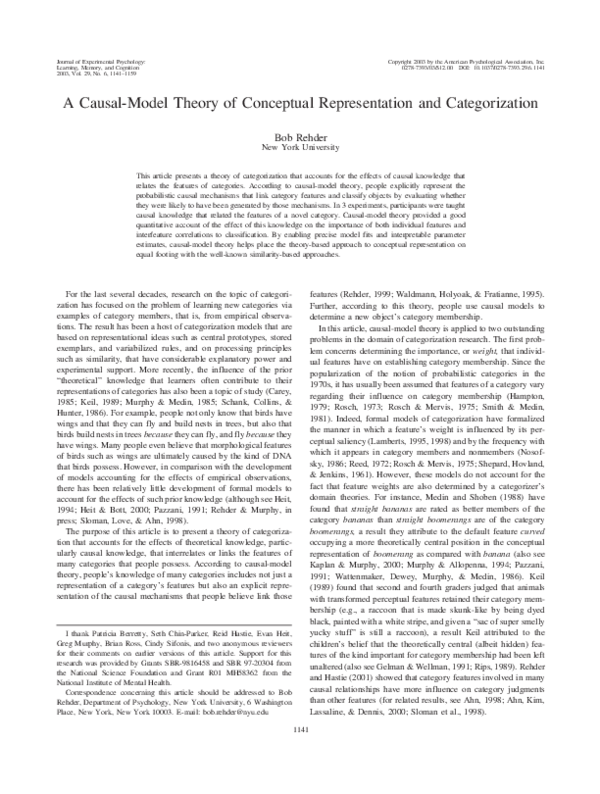 (PDF) A Causal-Model Theory of Conceptual Representation and Categorization