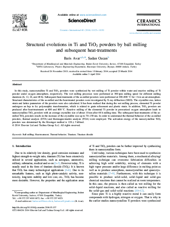 (PDF) Structural evolutions in Ti and TiO2 powders by ball milling and ...