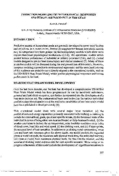 (PDF) Prediction modeling of physiological responses and human performance in the heat | Michael ...