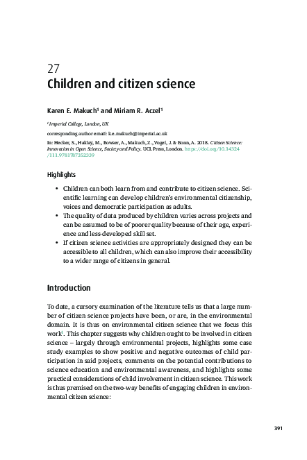 (PDF) Children and citizen science