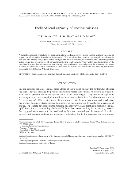 (PDF) Inclined load capacity of suction caissons