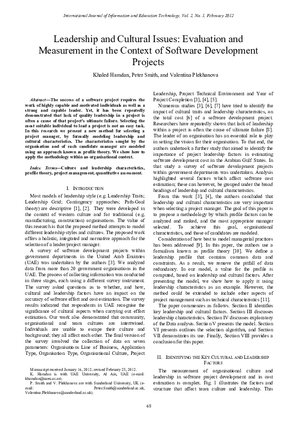 (PDF) Leadership and Cultural Issues: Evaluation and Measurement in the ...