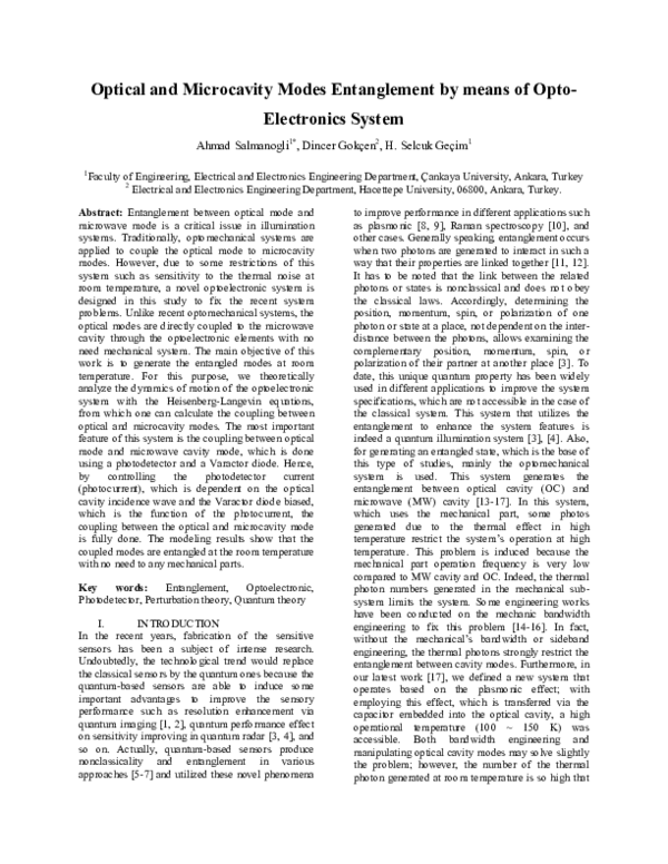 (PDF) Entanglement of Optical and Microcavity Modes by Means of an ...