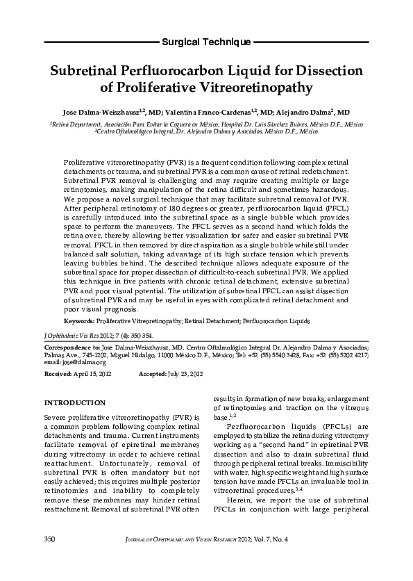 (PDF) Subretinal perfluorocarbon liquid for dissection of proliferative ...
