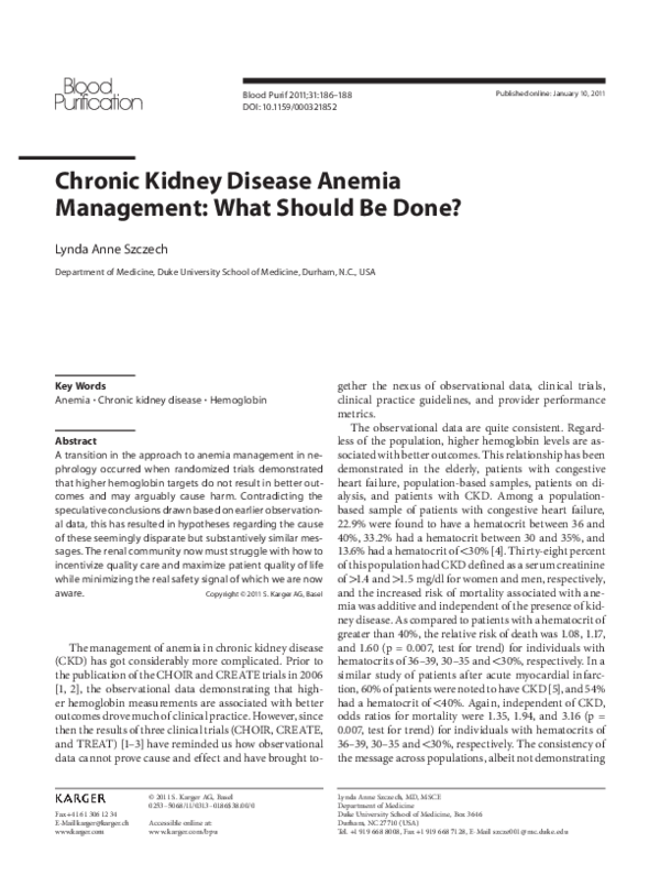 (PDF) Chronic Kidney Disease Anemia Management: What Should Be Done?