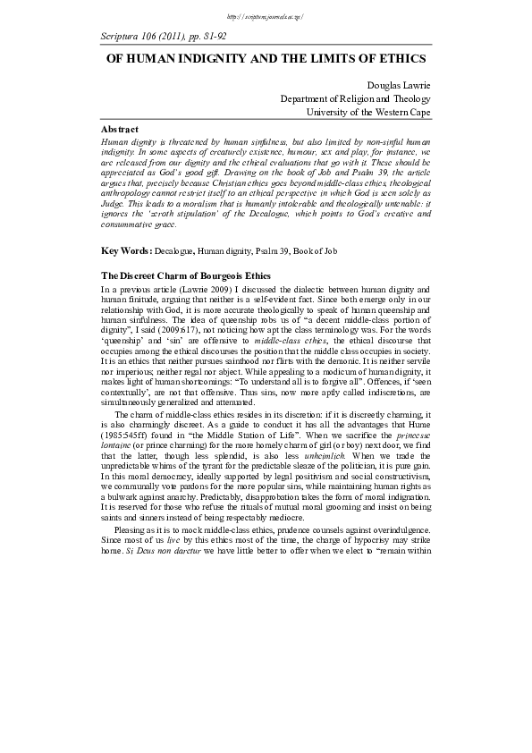 (PDF) Of Human Indignity and the Limits of Ethics