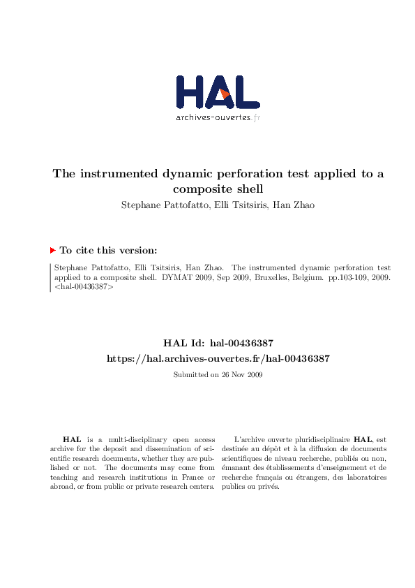 (PDF) The instrumented dynamic perforation test applied to a composite ...