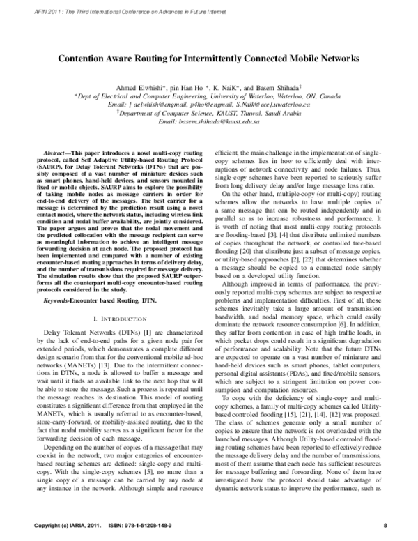 (PDF) Self Adaptive Contention Aware Routing Protocol for Intermittently Connected Mobile Networks