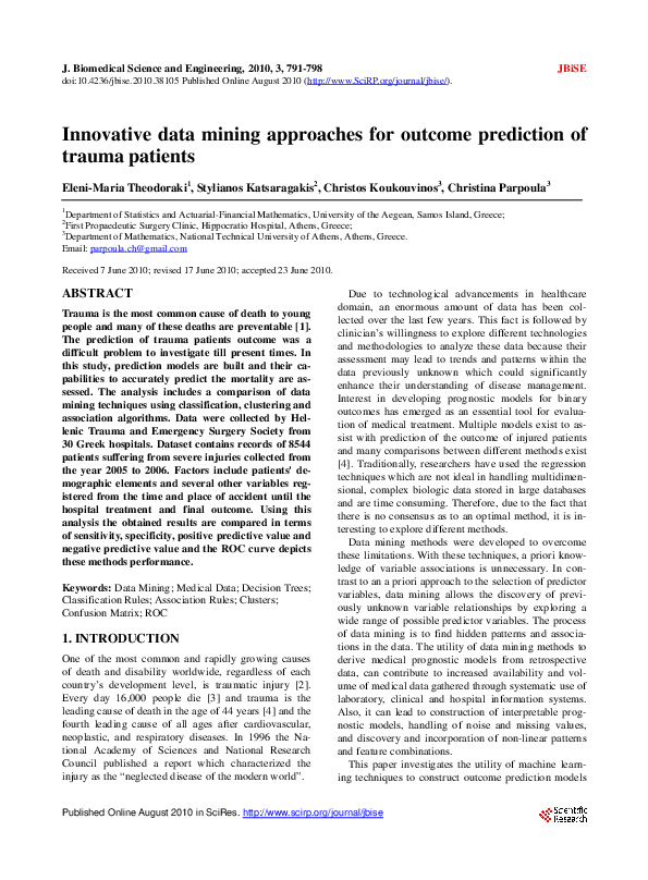 (PDF) Innovative data mining approaches for outcome prediction of ...