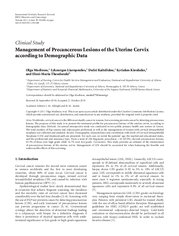 (PDF) Management of Precancerous Lesions of the Uterine Cervix ...