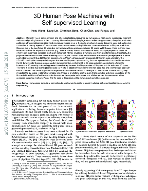 (PDF) 3D Human Pose Machines with Self-supervised Learning