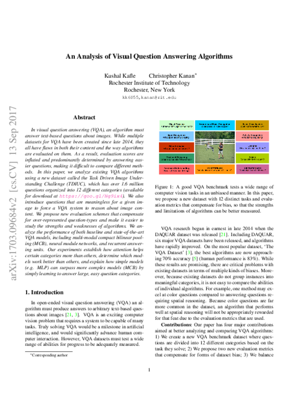 (PDF) An Analysis of Visual Question Answering Algorithms