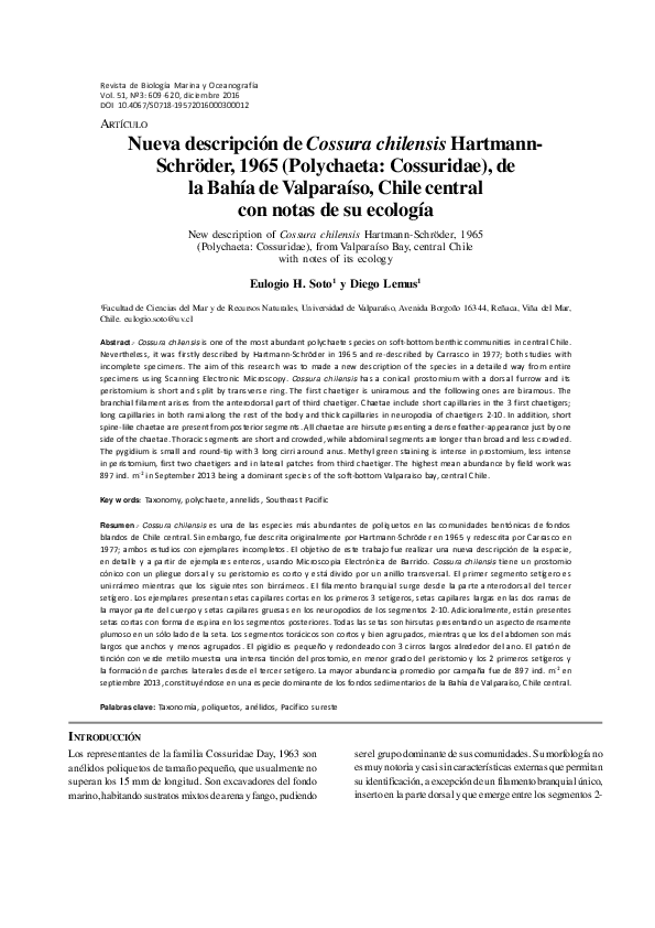 (PDF) Nueva descripción de Cossura chilensis Hartmann-Schröder, 1965 ...