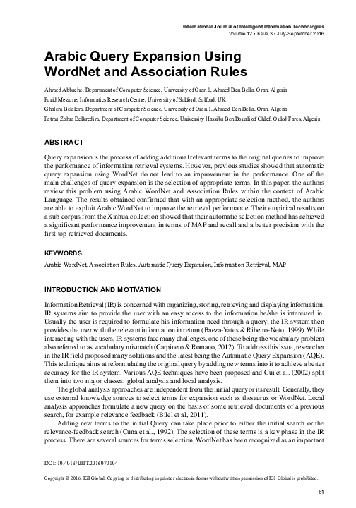(PDF) Arabic Query Expansion Using WordNet and Association Rules