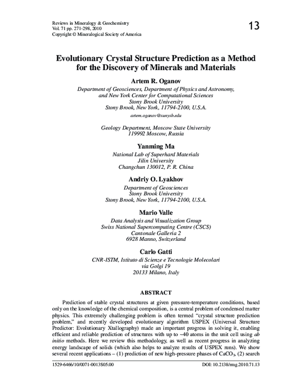 (PDF) Evolutionary crystal structure prediction as a tool in materials design