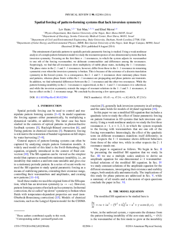 (PDF) Spatial forcing of pattern-forming systems that lack inversion ...