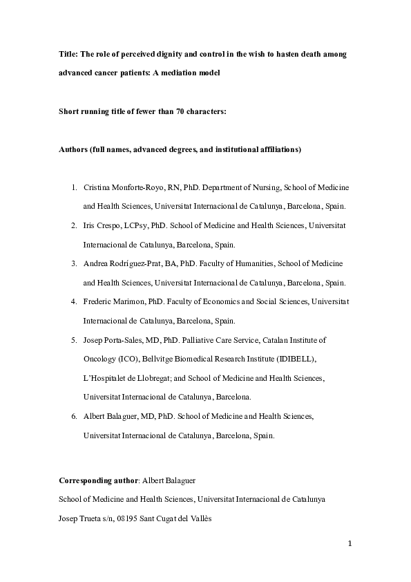 (PDF) The role of perceived dignity and control in the wish to hasten ...