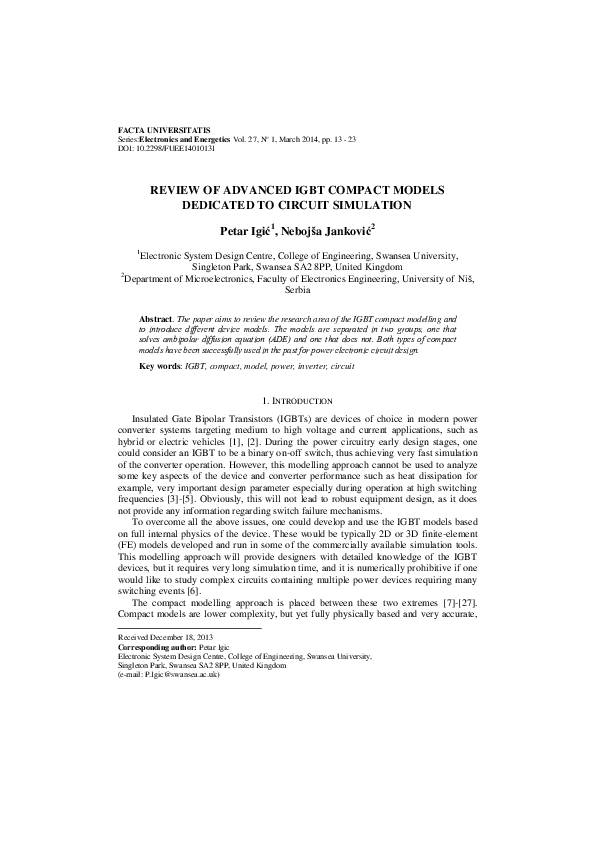(PDF) Review of advanced IGBT compact models dedicated to circuit ...
