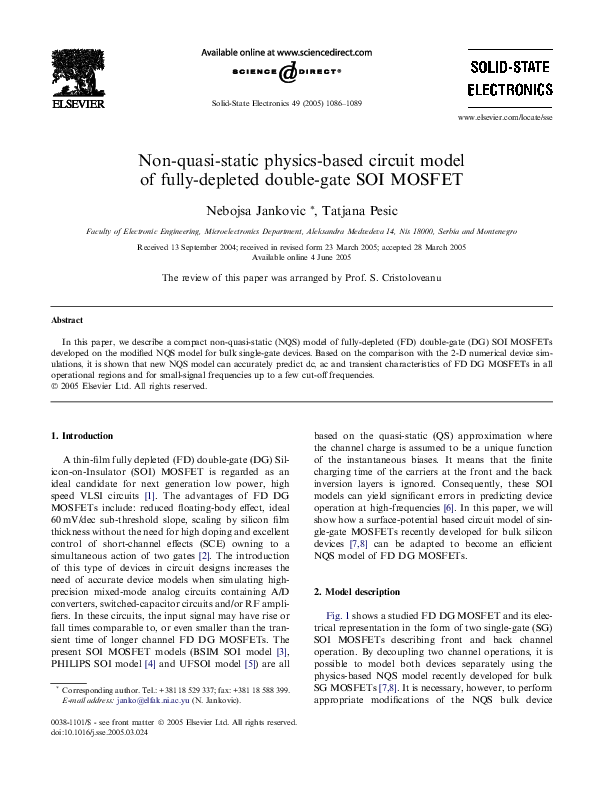 Pdf Non Quasi Static Physics Based Circuit Model Of Fully Depleted Double Gate Soi Mosfet