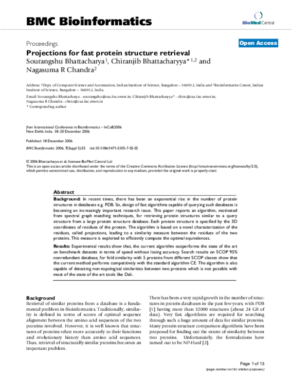 (PDF) Projections for fast protein structure retrieval