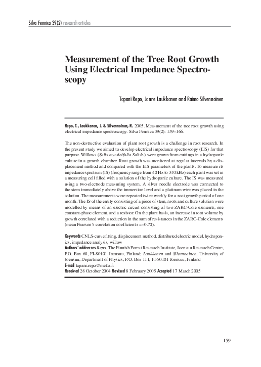 (PDF) Measurement of the tree root growth using electrical impedance ...