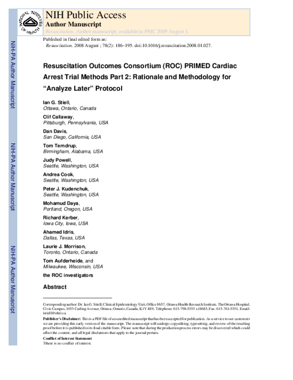 (PDF) Resuscitation Outcomes Consortium (ROC) PRIMED cardiac arrest ...