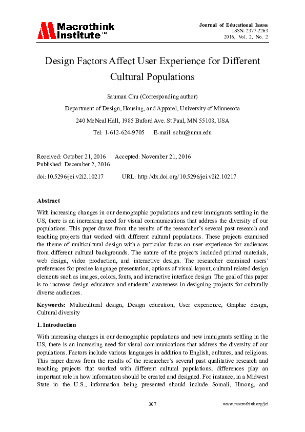 (PDF) Design Factors Affect User Experience for Different Cultural ...